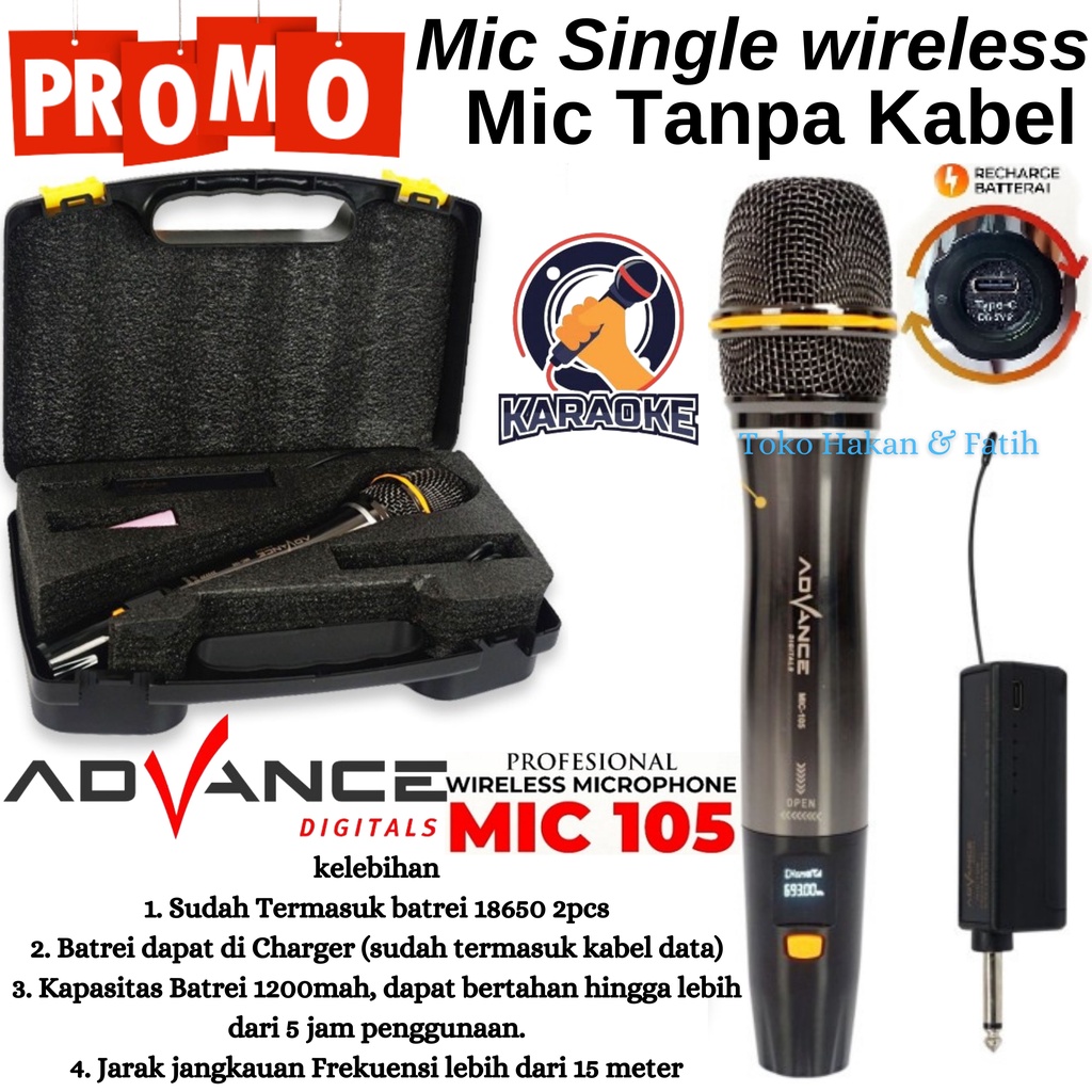 Jual Mic Wireless Advance 105 Microphone 105 Mic Tanpa Kabel ...