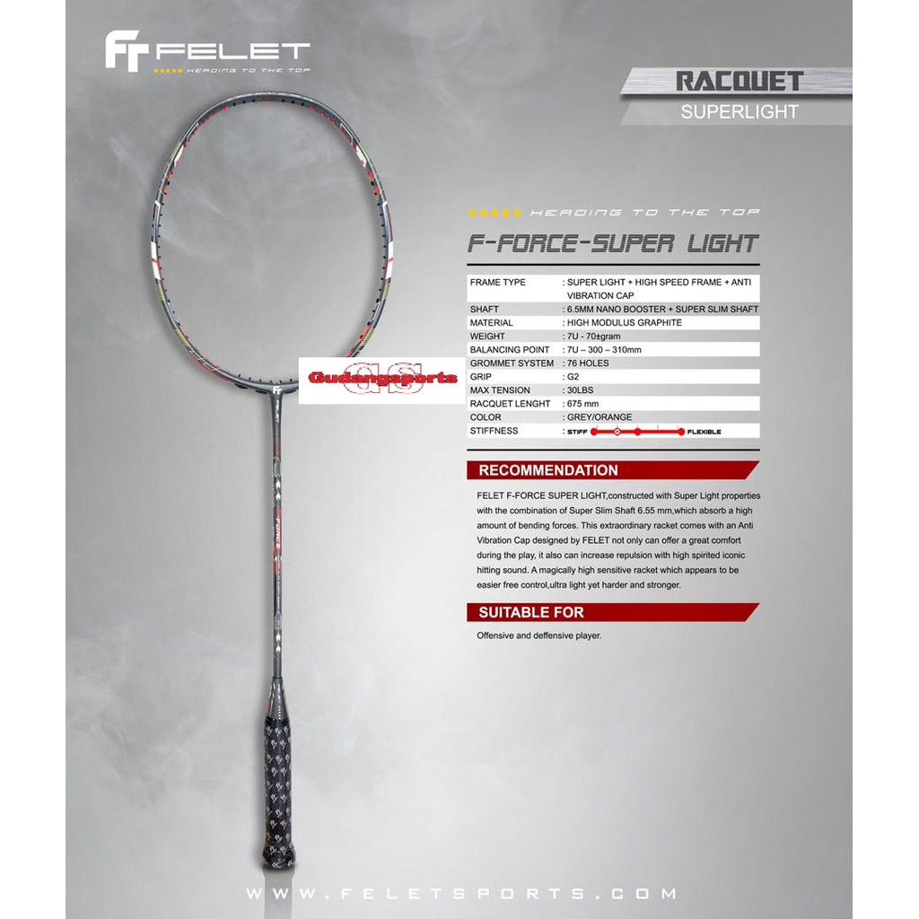 Jual RAKET BADMINTON FLEET FELET F-FORCE SUPER LIGHT GREY/ORANGE ...