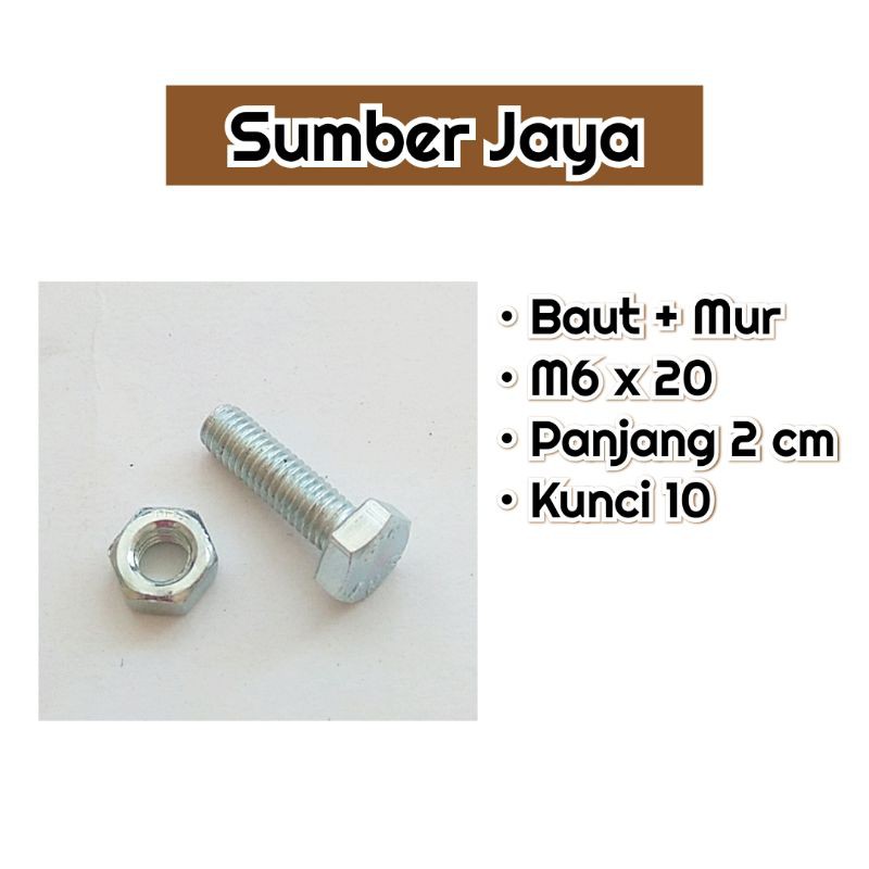Jual Mur Baut M6 x 20 Kunci 10 panjang 2 Cm | Shopee Indonesia