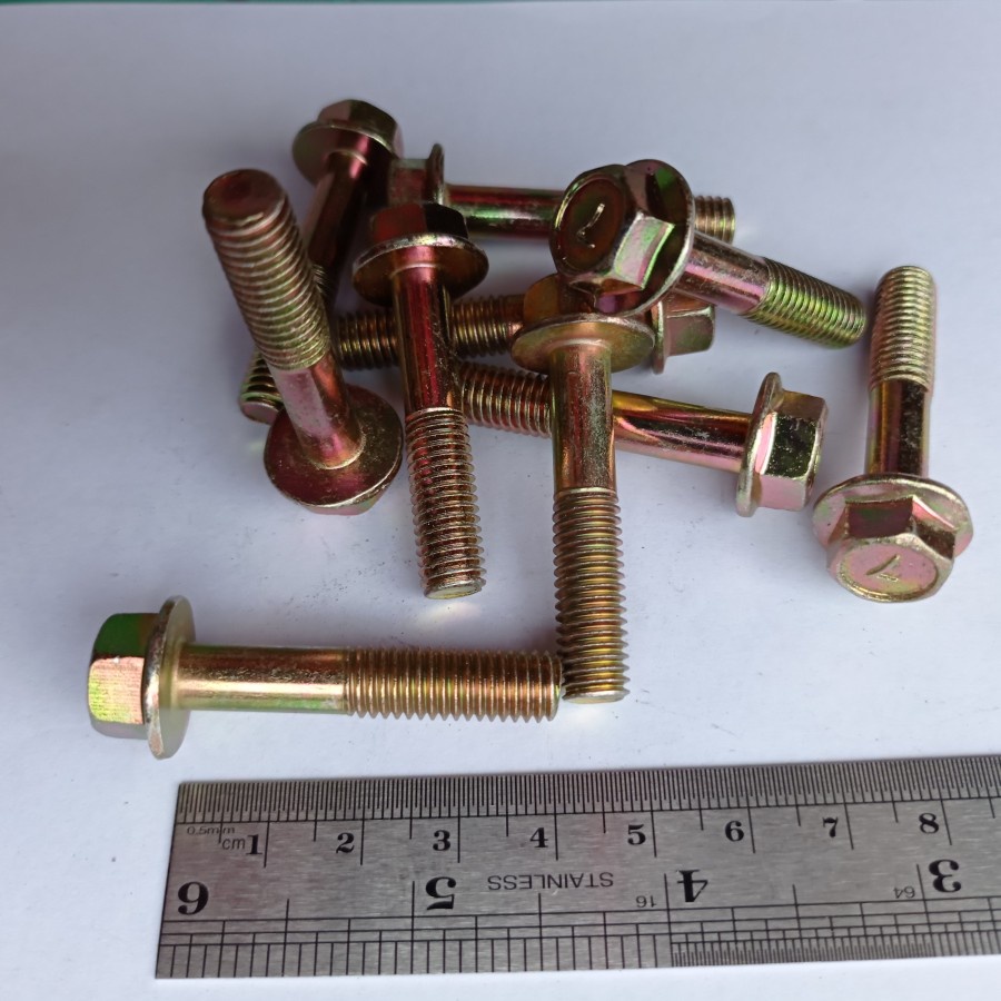 Jual FLANGE BOLT M8 X 40 / BAUT TOPI M8 X 40 KUNING / FLANGE BOLT M8X40 KUNING / BAUT M8 / BAUT ...