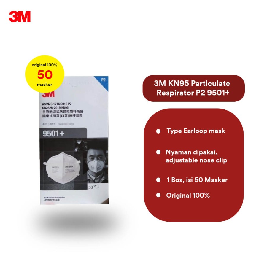 Jual 3M 9501+ Masker KN95 Particulate Respirator P2 - 1 Box ( 50 Masker ...