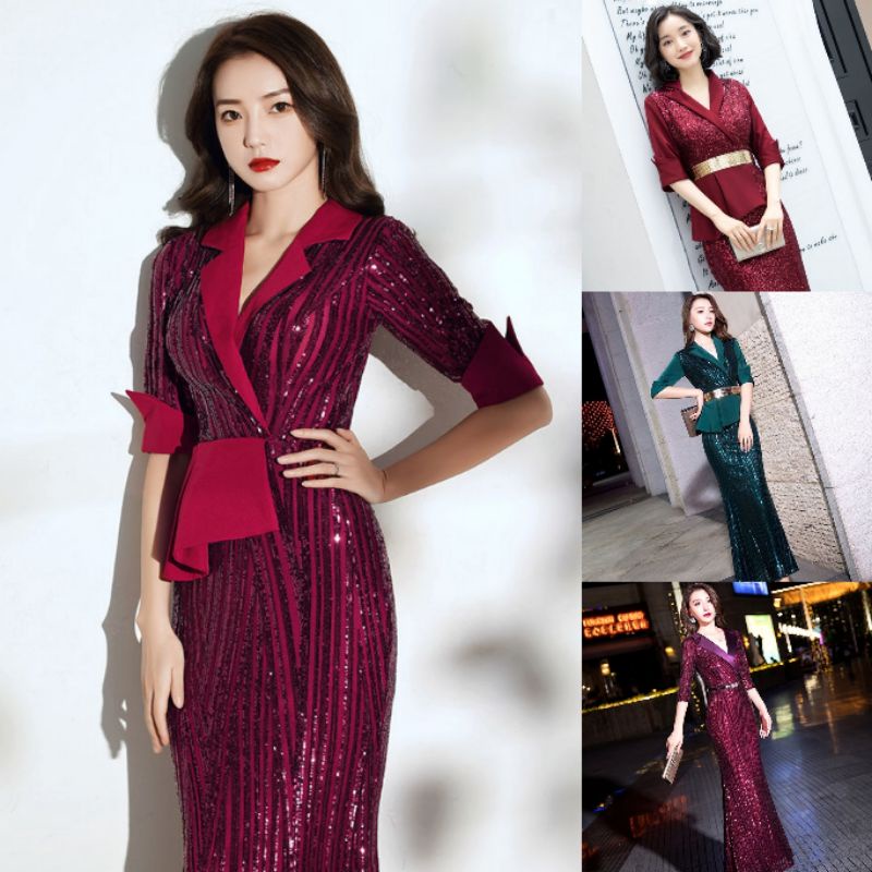 Jual Realpic G825 S-3XL Gaun maroon mewah impor gaun bridal gaun ...