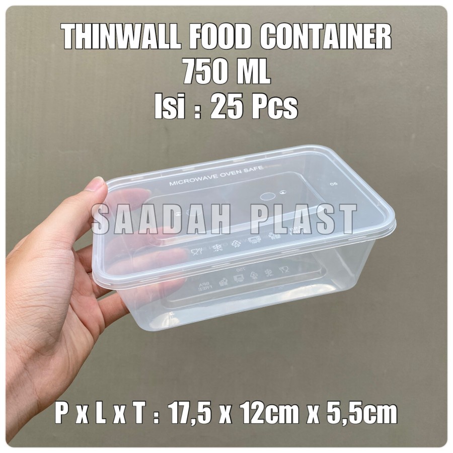 Jual (ISI 25PCS) Thinwall 750ml Container Tahan Panas Kotak Makan Plastik 750 ml Rectangle ...