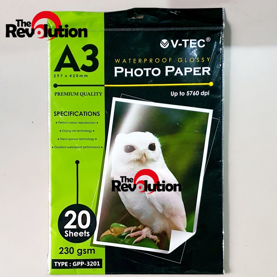 Jual GLOSSY PHOTO PAPER 230 GSM A3 20 LEMBAR VTec Glossy 230 A3 ...