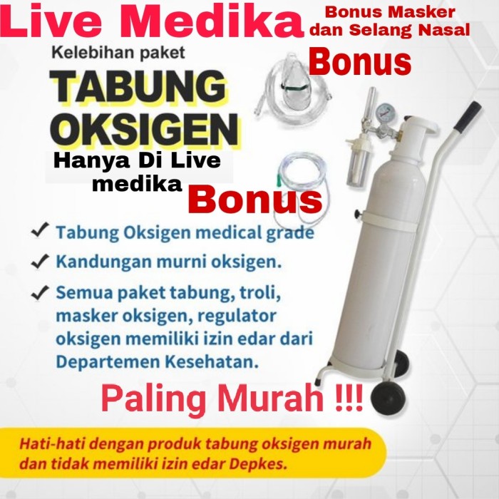 Jual Jual tabung oksigen 1m3 set lengkap tinggal pakai/Tabung Oksigen Medis | Shopee Indonesia