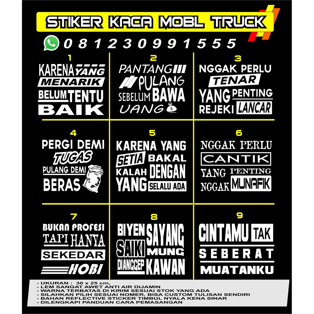 Jual STIKER KACA TRUCK STIKER KATA KATA STICKER KACA VIRAL STIKER TRUK ...