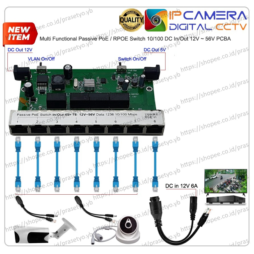 Jual 10/100M Reverse POE Switch output 12V 5V supply for epon and gpon ...