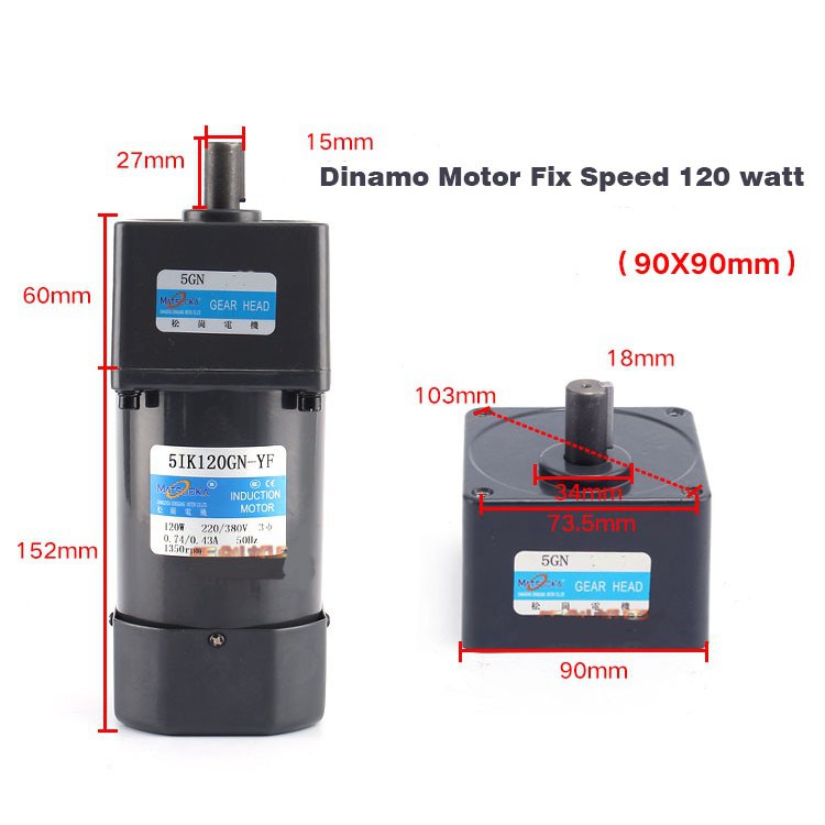 Jual DINAMO MOTOR GEARBOX FIX SPEED AC 220V 120 Watt (GN) | Shopee ...