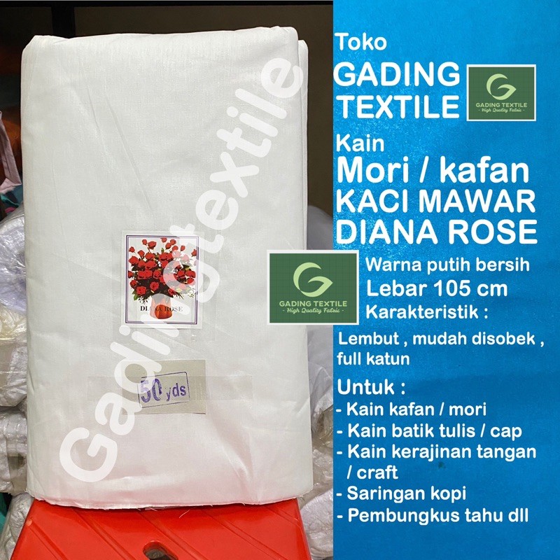 Jual ( per setengah meter ) kain kafan mori putih cap MAWAR DIANA ROSE ...