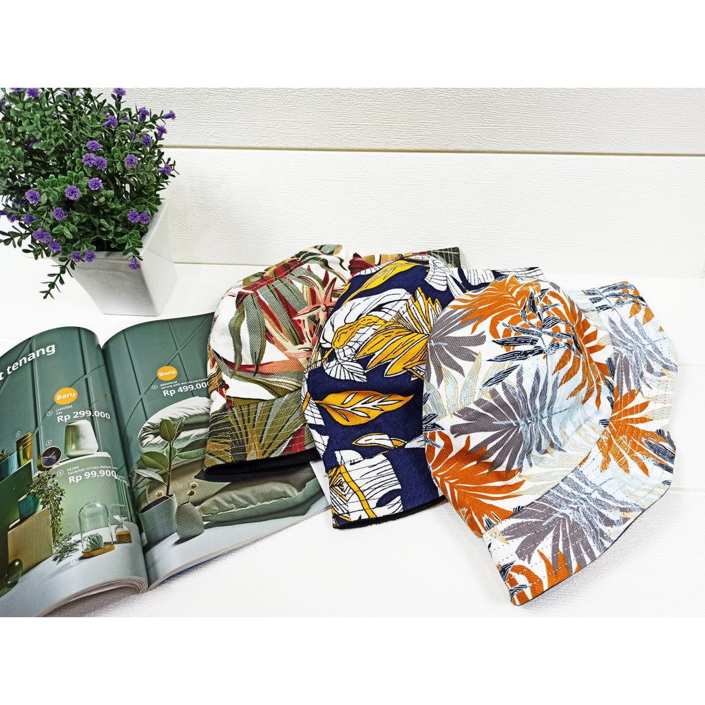 Jual topi bucket hat motif daun kembang bunga rasta regae jamaica ...