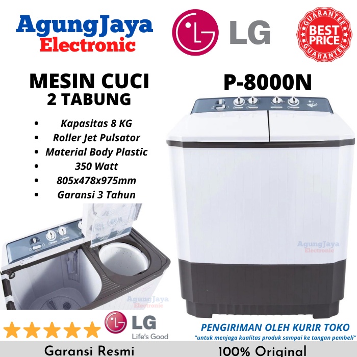 Jual MESIN CUCI LG P8000N 8 KG 2 TABUNG WASH MACHINE LG 8 KG (CILEGON-SERANG) | Shopee Indonesia