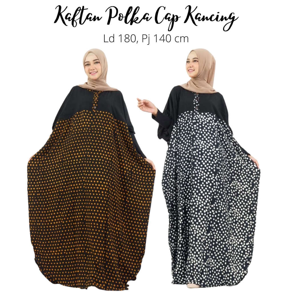 Jual Kaftan Polka Cap Kancing Warna Coklat Gold Hitam Putih Matt Rayon ...