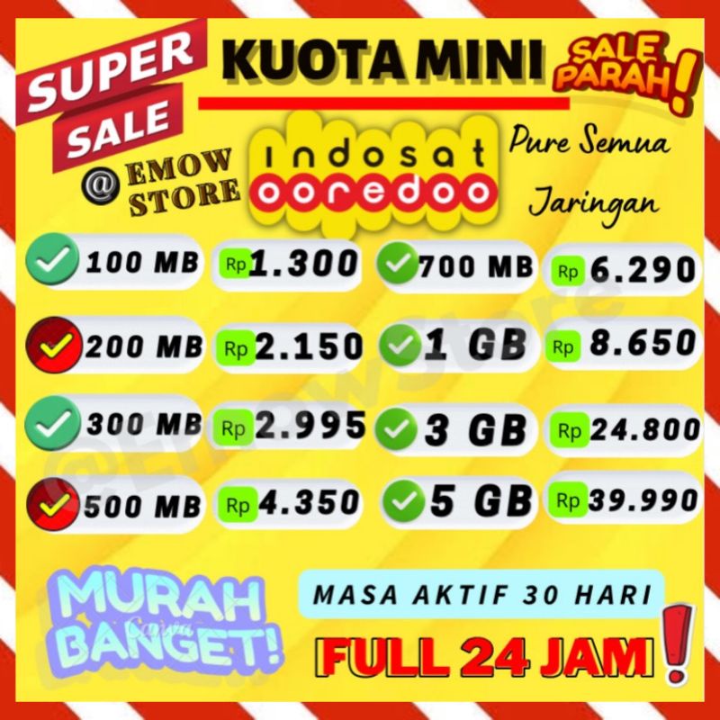 Jual PROMO KUOTA INDOSAT PAKET DATA IM3 MINI 100MB 200MB 300MB 500MB 700MB 1GB FULL 24 JAM 30 ...