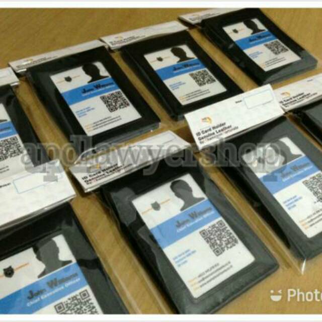 Jual Name Tag ID Card Saku Dompet Kartu Holder 2 sisi kulit Hitam Dof ...