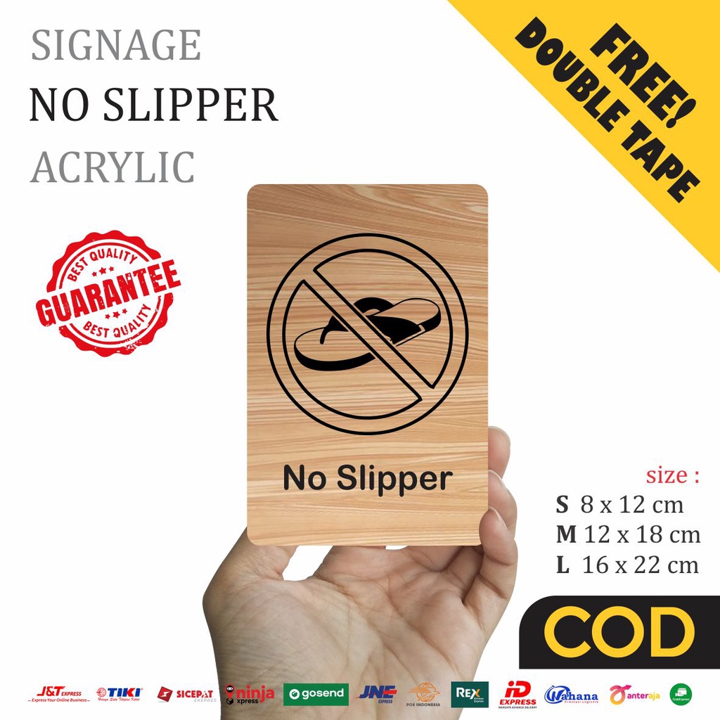 Jual No Slipper Sign Board Kayu Print Signage Label Peringatan Wooden ...