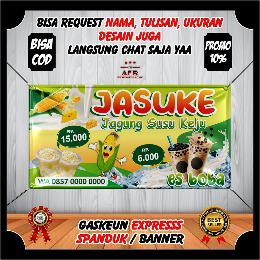 Jual Spanduk Banner Backdrop Es JagungJasuke Viral Kekinian Berkualitas ...