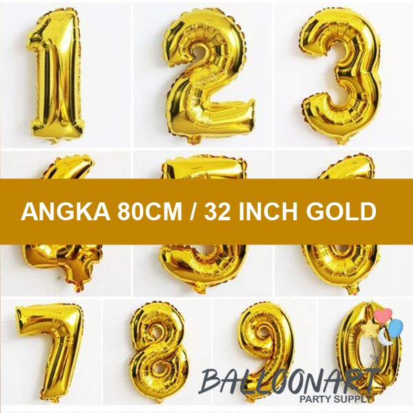 Jual Balon Foil Angka Besar 80cm GOLD/Balon Angka Jumbo | Shopee Indonesia