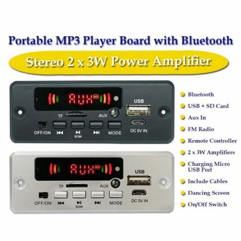 Jual Amplifier 2x3W 5-12V Bluetooth versi 5.0 MP3 Decoder Board FM TF ...