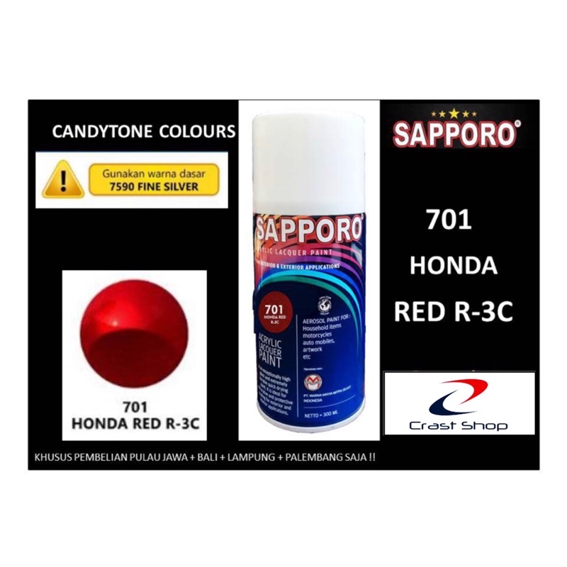 Jual Sapporo Paint Honda Red R-3C 701/ candytone merah / cat semprot ...