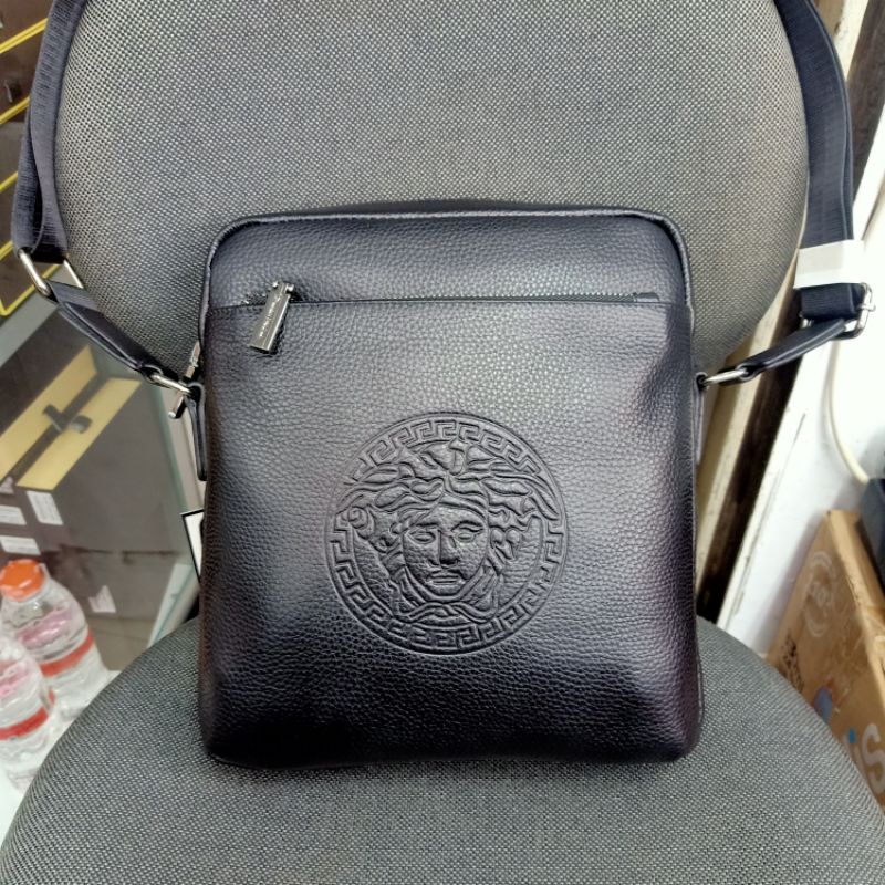 Jual Tas Selempang Versace Logo Embos Messenger Bag Kulit Asli Premium ...