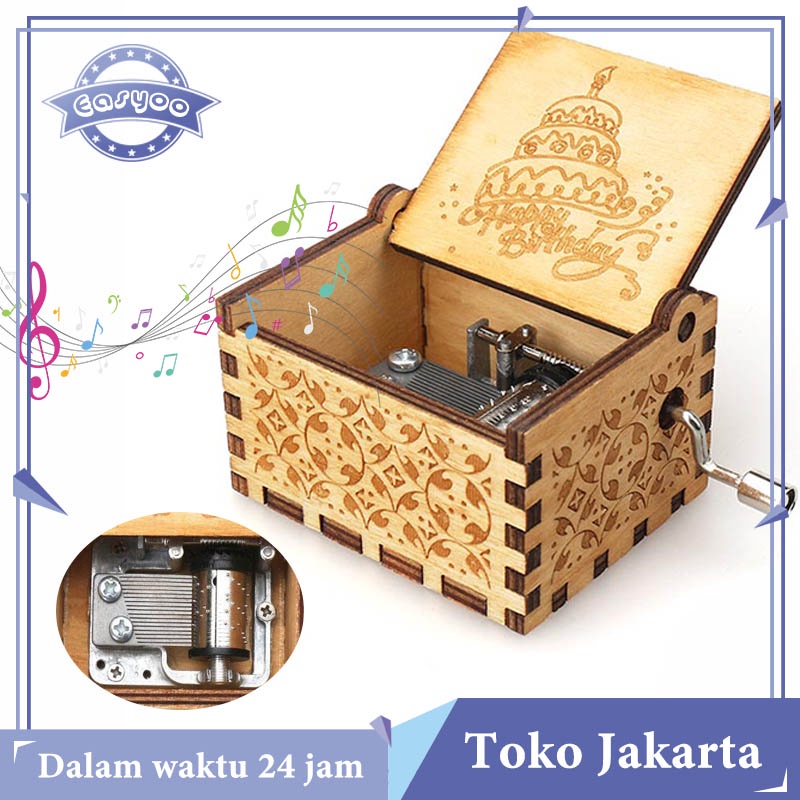 Jual Kotak Musik Kayu Vintage Putar Tangan Happy Birthday Wooden Music ...
