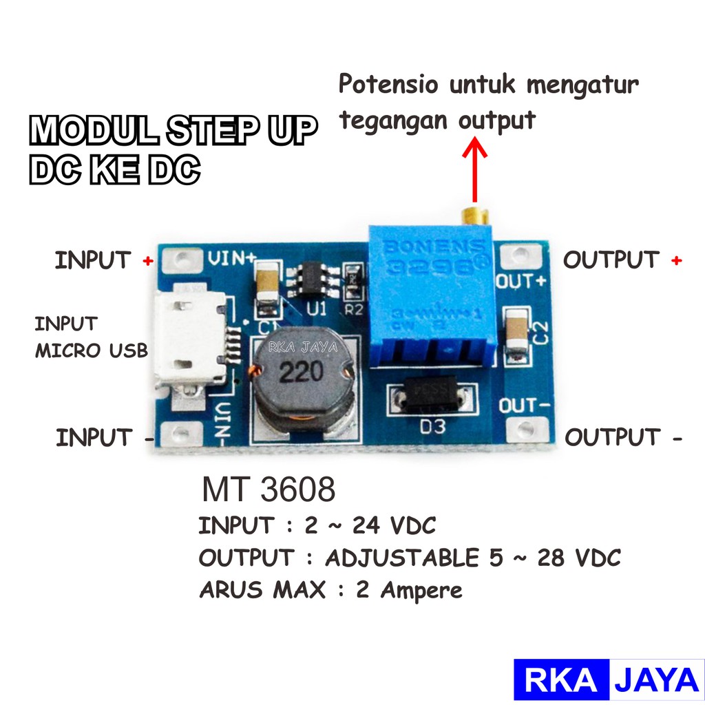 Jual MT3608 Modul Step Up DC ke DC 2A Micro USB | Shopee Indonesia