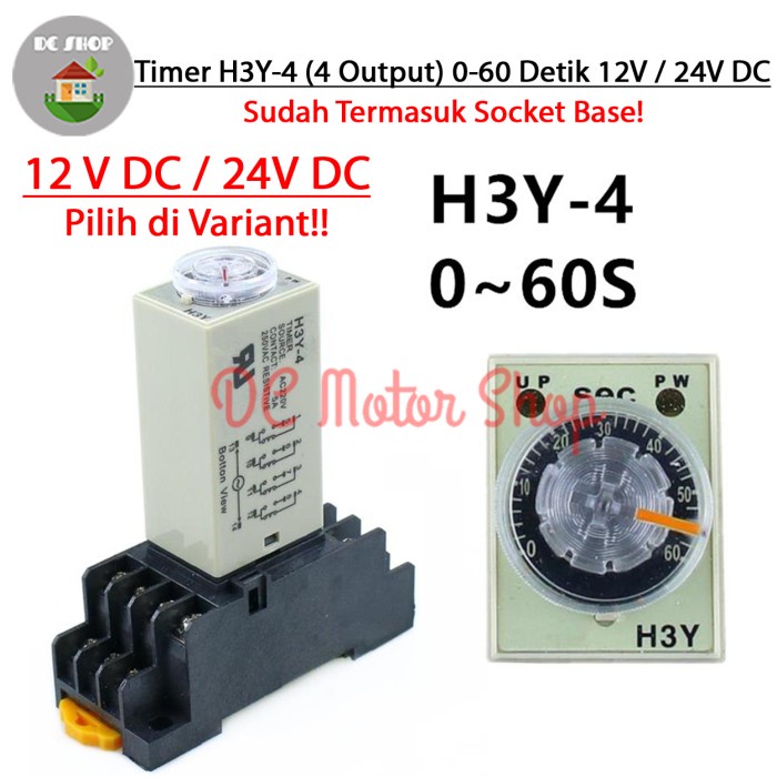 Jual Timer H3Y-2 H3Y-4 H3Y 2 H3Y 4 12V / 24V DC 60s 1min Delay Relay DPDT + Socket Base | Shopee ...