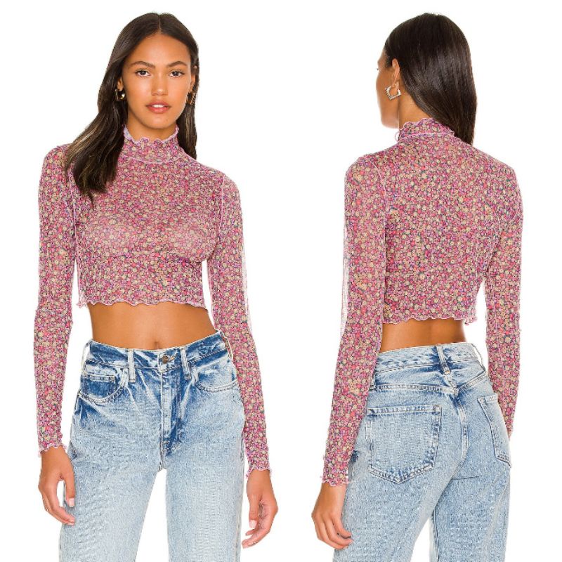 Jual Pink Floral Printed Crop Top 65497 Sale Shopee Indonesia