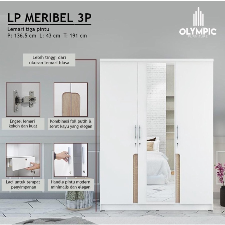 Jual [mebelmurahsby] FREE RAKIT• LEMARI 2 3 PINTU OLYMPIC MERIBEL ...