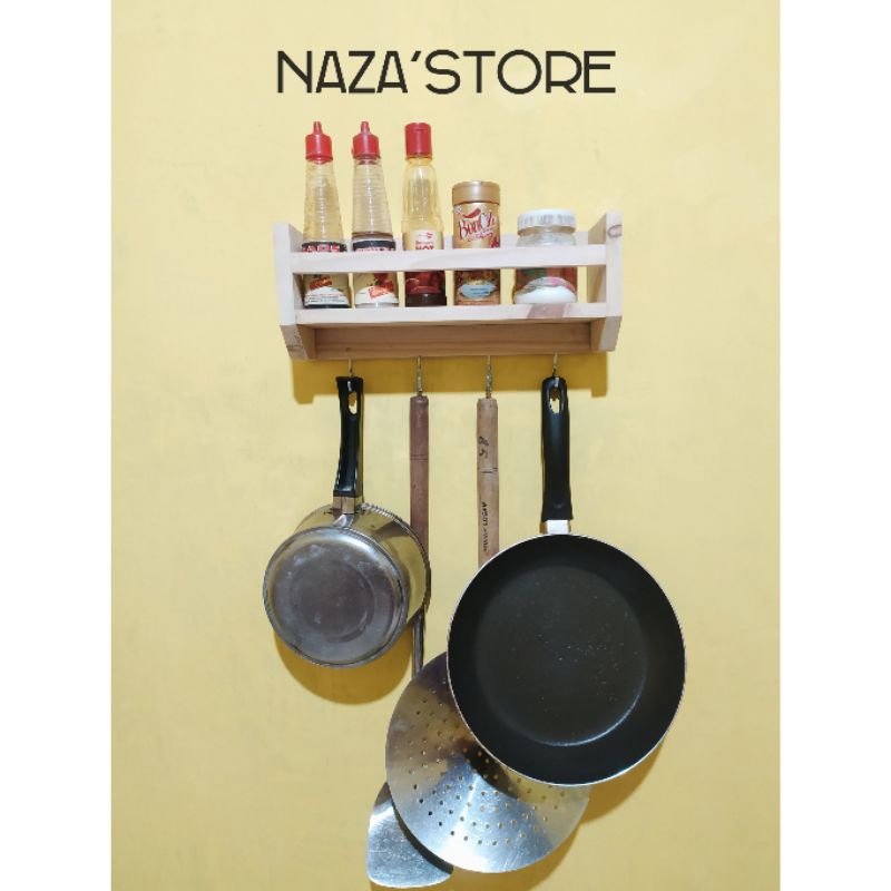 Jual Rak Bumbu Dapur Kayu Minimalis Tempel Dinding | Shopee Indonesia