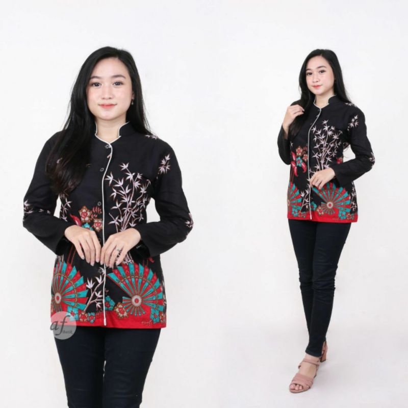 Jual batik padi pekalongan M L XL XXL Batik kipas hitam exclusive ...