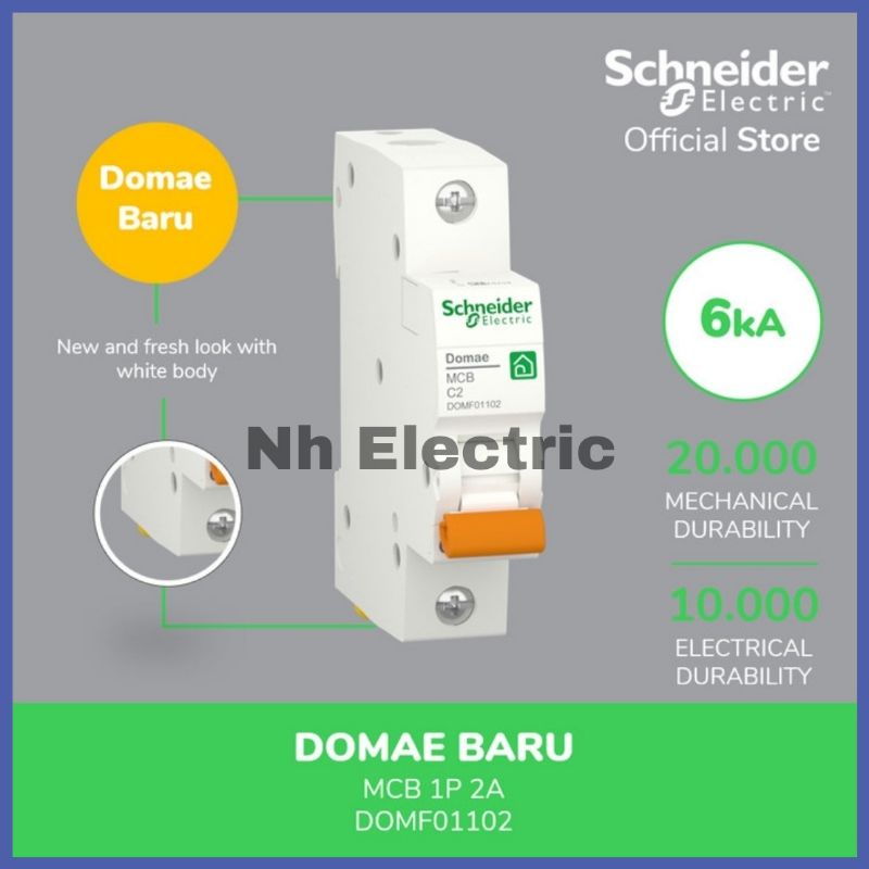 Jual Mcb New Domae Mcb 1 Phase Schneider 2A, 4A, 6A, 10A, 16A, 20A, 25A ...