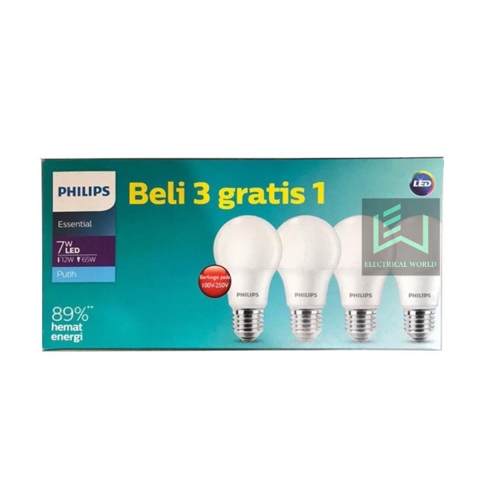 Jual Philips LED Paket 7 Watt Putih Lampu Essential Ess Multipack 7W ...