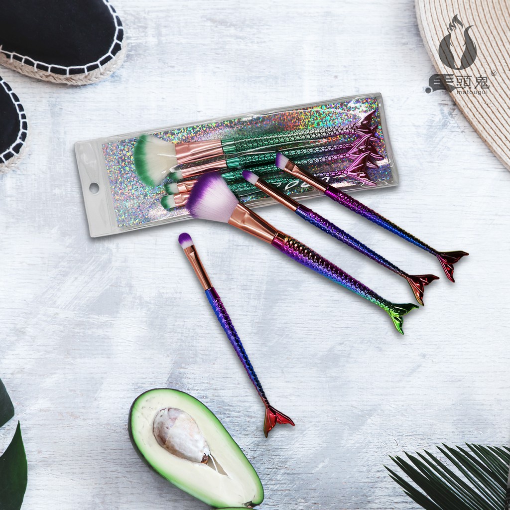 Jual Brush Make Up Set Mermaid Brush Set 4 Pcs Kuas Make Up Set Brush ...