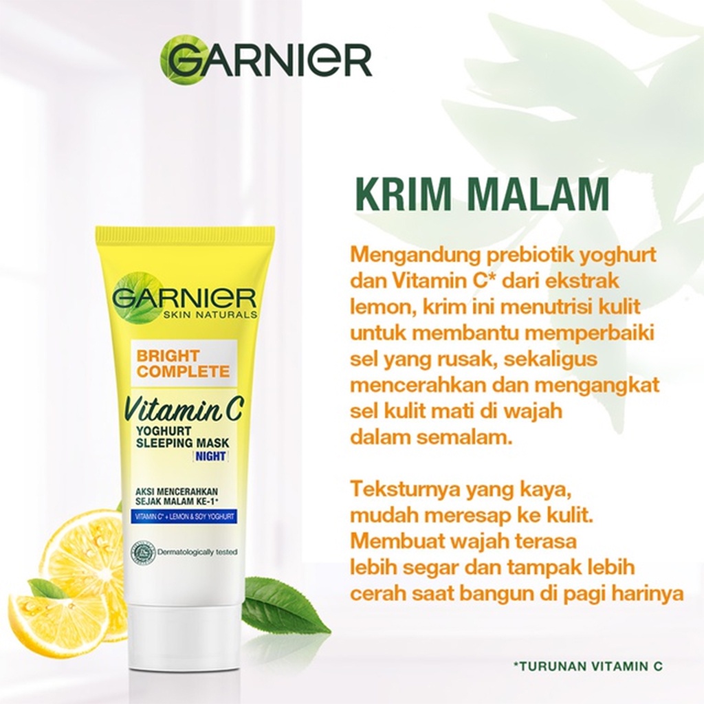 Jual Garnier Bright Complete Yoghurt Sleeping Mask Night Vitamin C 20ml/50ml | Shopee Indonesia