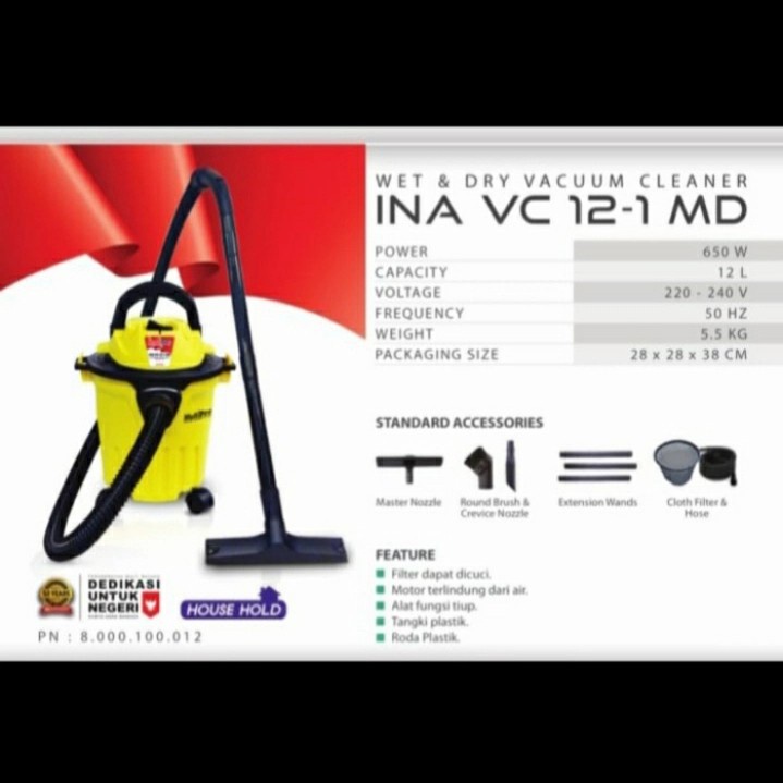 Jual Mesin Pengisap Debu 12 L Vacuum Cleaner MULTIPRO INA VC12-1 MD WET DRY | Shopee Indonesia
