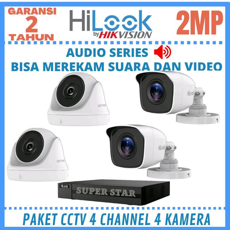 Jual PAKET CCTV HILOOK 2MP 4 CHANNEL 4 KAMERA AUDIO BISA MEREKAM SUARA &VIDEO KOMPLIT BISA ...