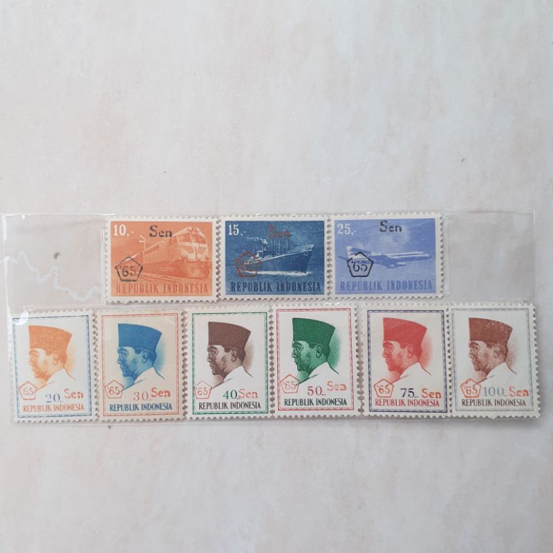 Jual Perangko Soekarno Cetak Tindih '65 dan sen' Tahun 1965 Set Lengkap ...