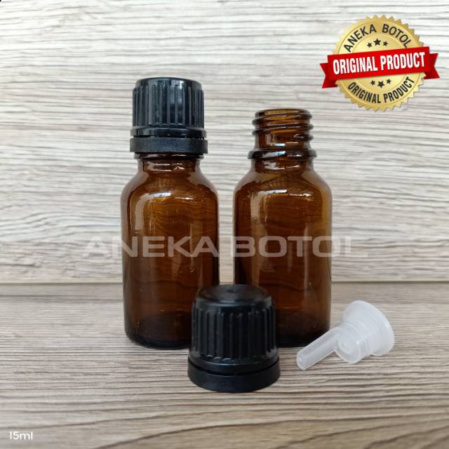 Jual BOTOL AMBER KACA COKLAT 15 ML TUTUP ULIR SEGEL / BOTOL DROPPER OIL ...