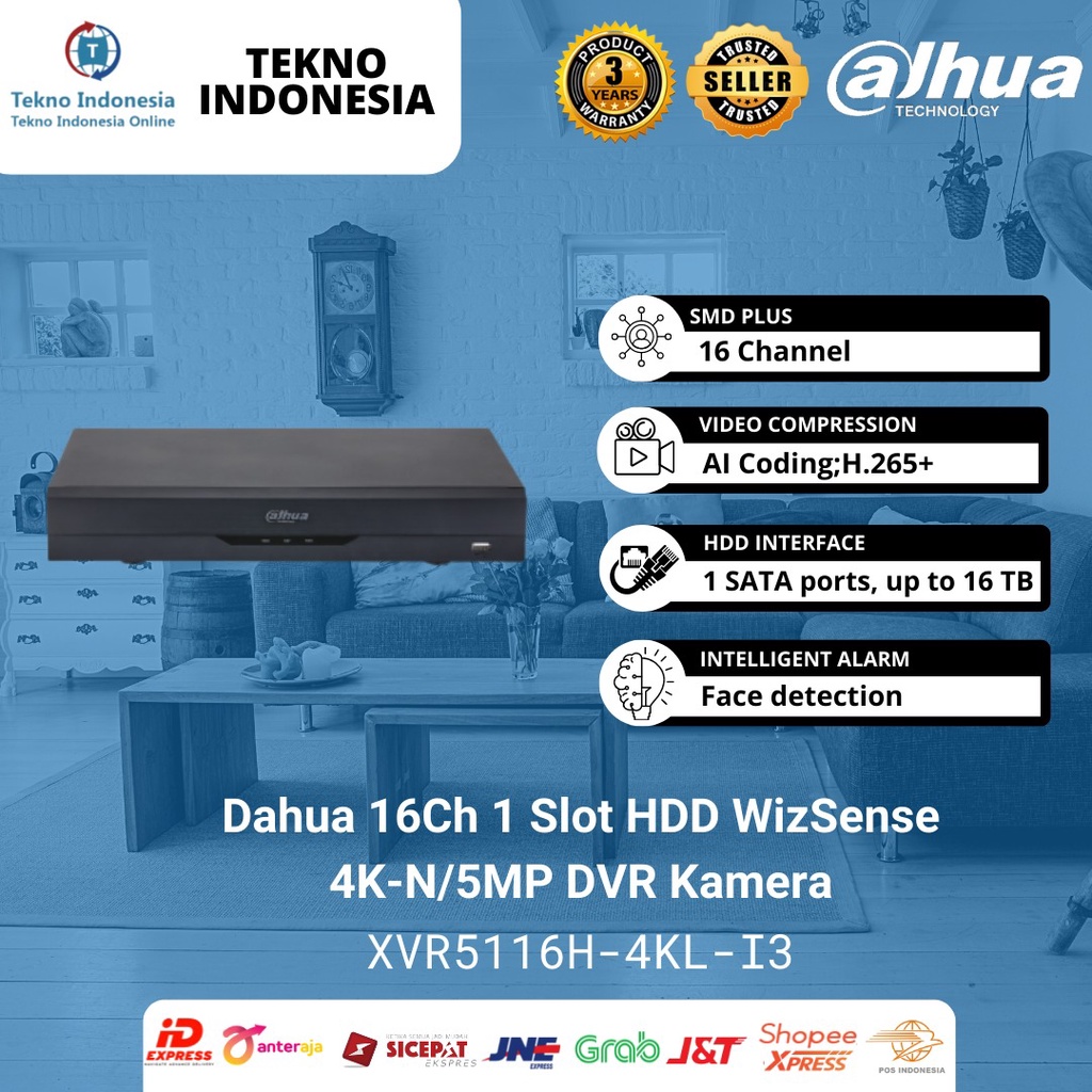Jual Dahua XVR5116H-4KL-I3 16Ch 1 Slot HDD WizSense 4K-N/5MP DVR Kamera | Shopee Indonesia