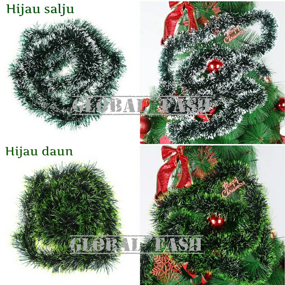 Jual slinger hijau / hiasan tinsel dekorasi pohon natal / dekorasi ...