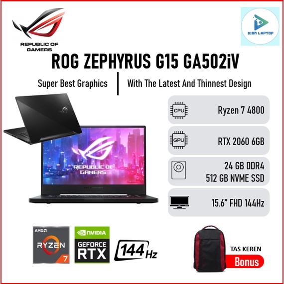 Jual Laptop Gaming ASUS ROG ZEPHYRUS GA502IV Ryzen 7 4800 Ram 24GB Ssd ...