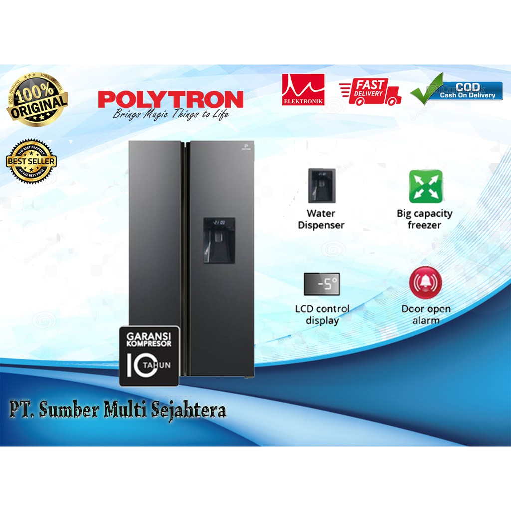 Jual KULKAS SIDE BY SIDE POLYTRON PRS 480X PRS480X INVERTER DISPENSER ...