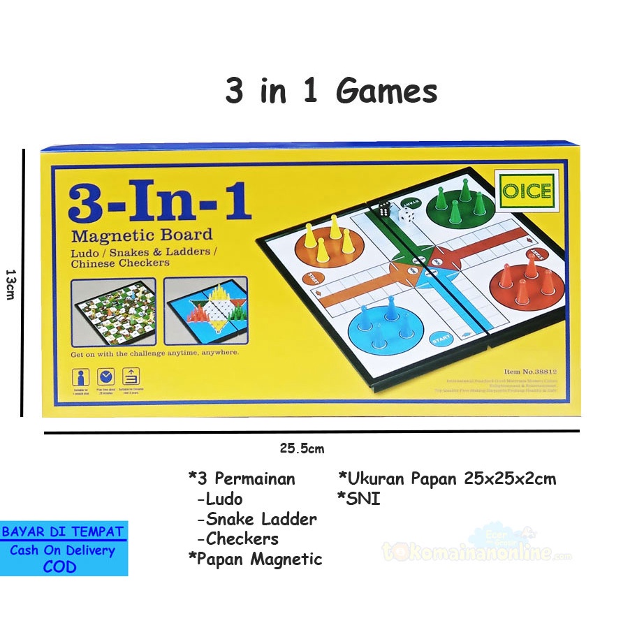 Jual 3 in 1 Games - 38812 MAINAN JADUL PAPAN MAGNET LUDO ULAR TANGGA HALMA BOARD GAMES | Shopee ...