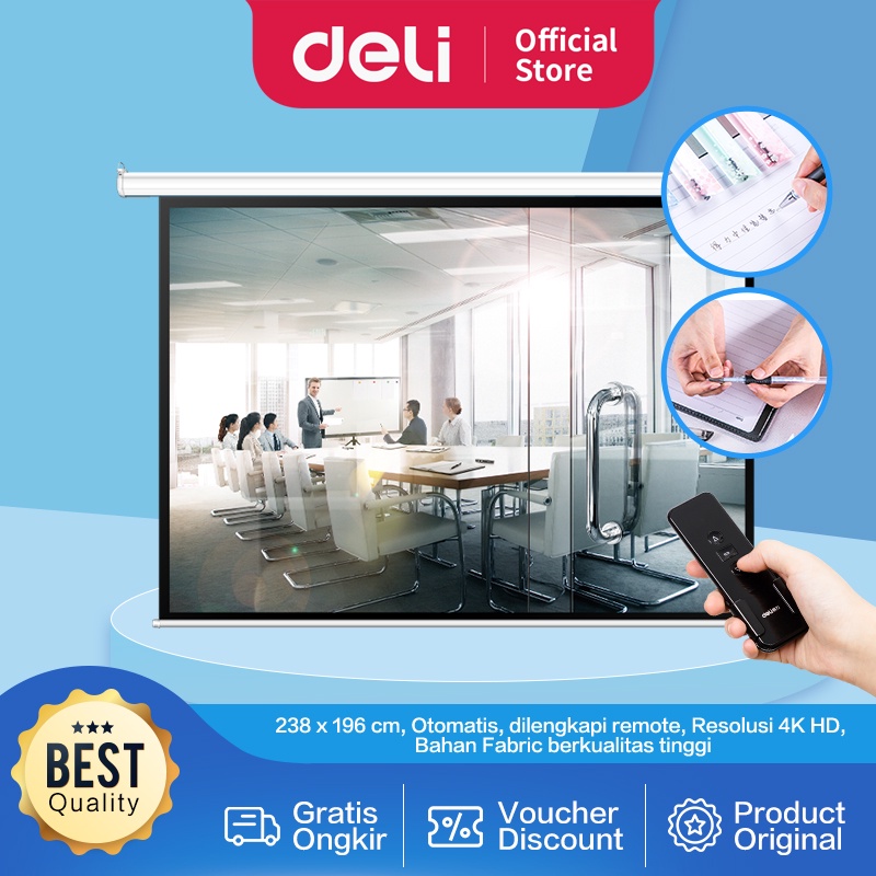 Jual Deli Automatic Screen Proyektor/Layar Proyektor Otomatis 120 inch ...