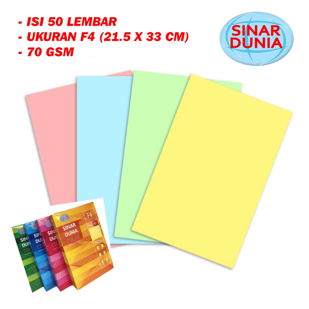 Jual Kertas HVS Warna F4 Sidu 70 Gram isi 50 Lembar HVS Warna Warni ... Jual Kertas HVS Warna F4 Sidu 70 Gram isi 50 Lembar HVS Warna Warni ...