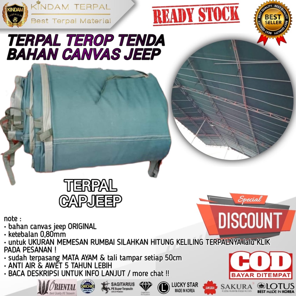 Jual TERPAL TEROP TENDA BAHAN CANVAS JEEP HARGA PERMETER persegi ...