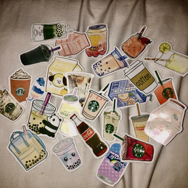 Jual 30 pcs sticker minuman aesthetic /boba/cocacola/starbuck/jus/susu ...