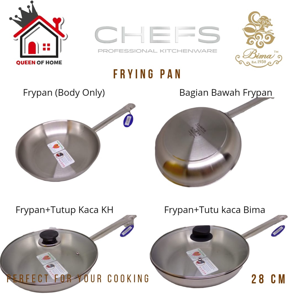 Jual Bima Chefs Frying Pan 28cm Stainless Steel 304 Penggorengan BP1901528 Bima Wajan ...