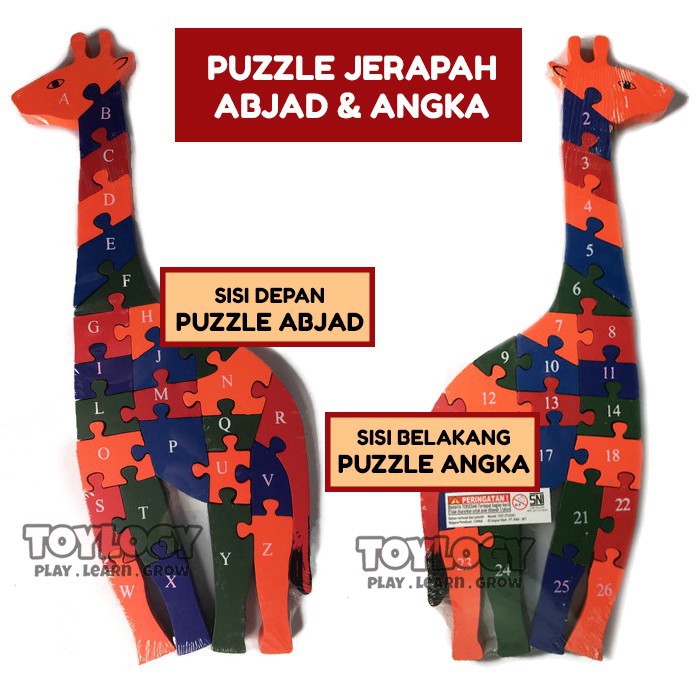 Jual Mainan Edukasi Edukatif Anak Puzzle Block Kayu Jerapah 2 Sisi ...